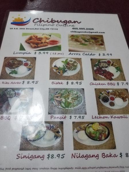 Menu at Chibugan Filipino Cuisine restaurant, Del City