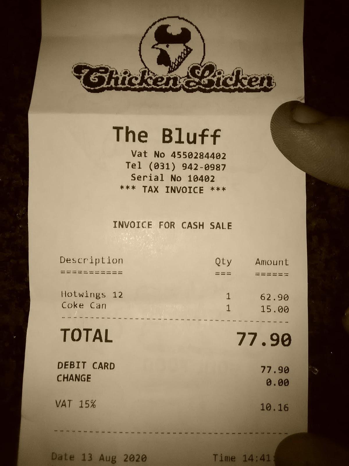 Menu at Chicken Licken restaurant, Bluff