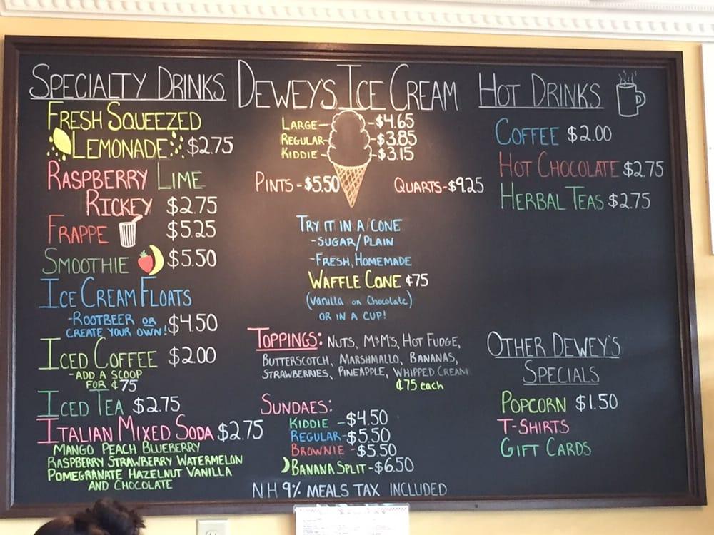 Carta de Dewey's Ice Cream Parlor and Cafe, Center Harbor