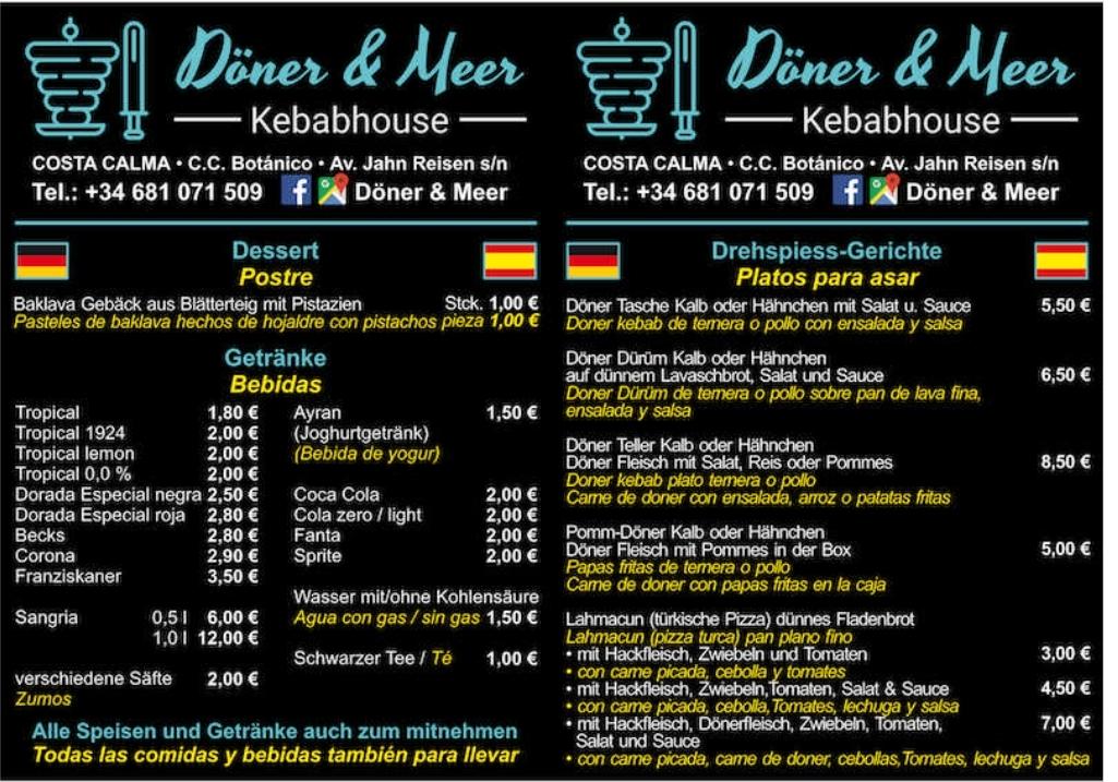 Menu at La Terracita restaurant, Costa Calma