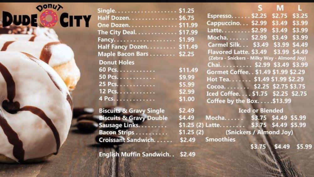 Menu at Dude Donut City cafe, Salem