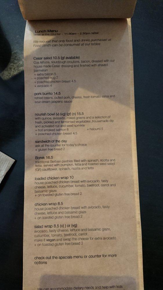 Menu at MAYK cafe, Tweed Heads