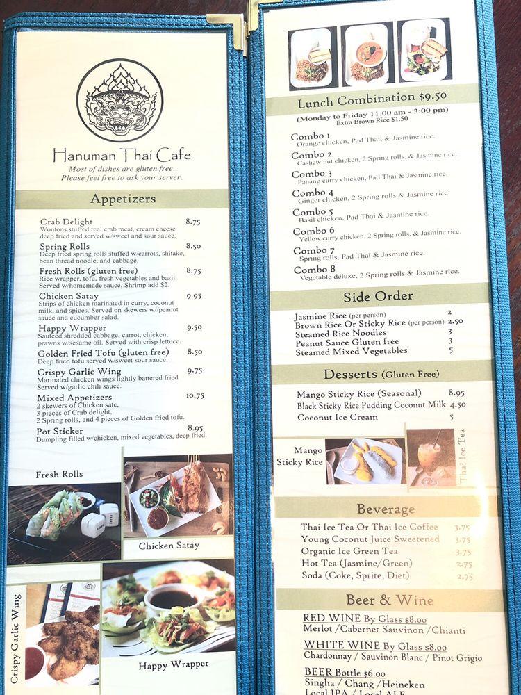 Menu at Hanuman Thai Cafe, Kirkland