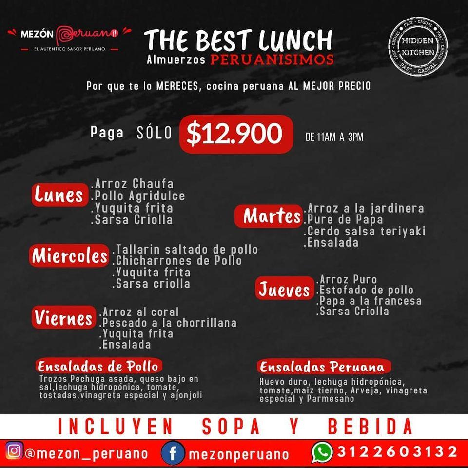 Carta del restaurante Mezón Peruano, Cartagena