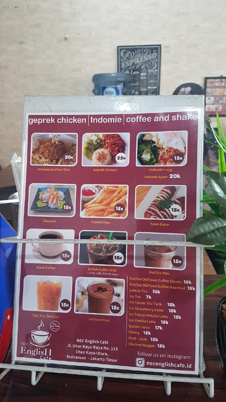 Carta de NEC English Cafe, Yakarta Oriental