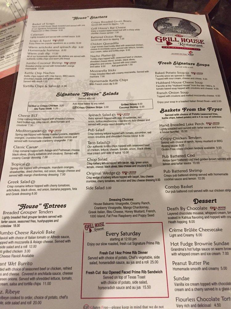 Menu at The Grill House steakhouse, Allegan, 32nd St