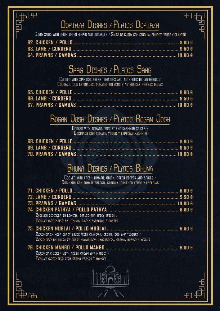 Menu at Bombay Grill Indian Restaurant, San Pedro de Alcántara