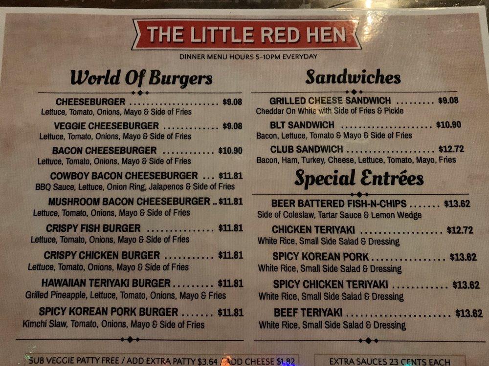 Menu at Little Red Hen pub & bar, Seattle