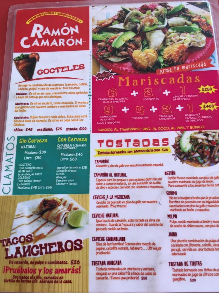 Menu at Ramón Camarón restaurant, Oaxaca, F. M. Lund s/n