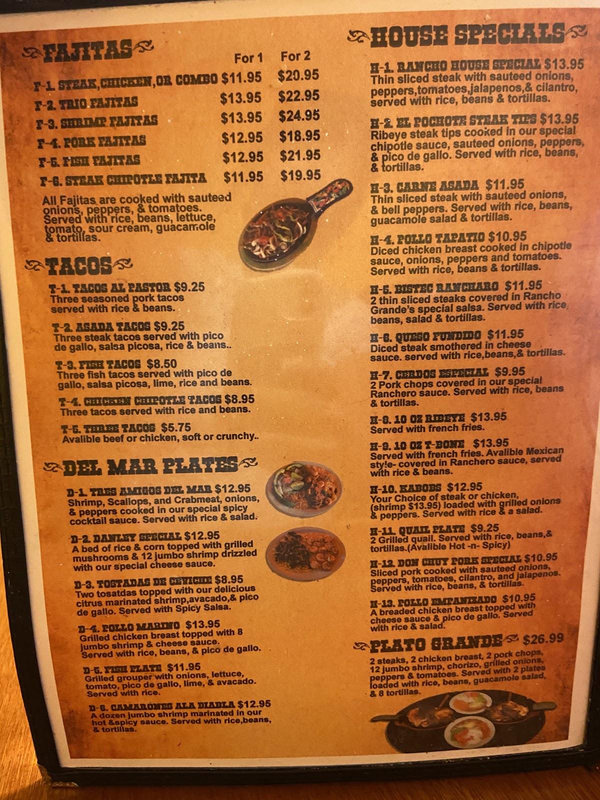 Menu at Rancho Grande Grill restaurant, Andalusia