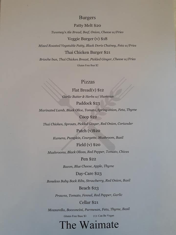 Menu at The Waimate Kitchen & Bar, Waimate