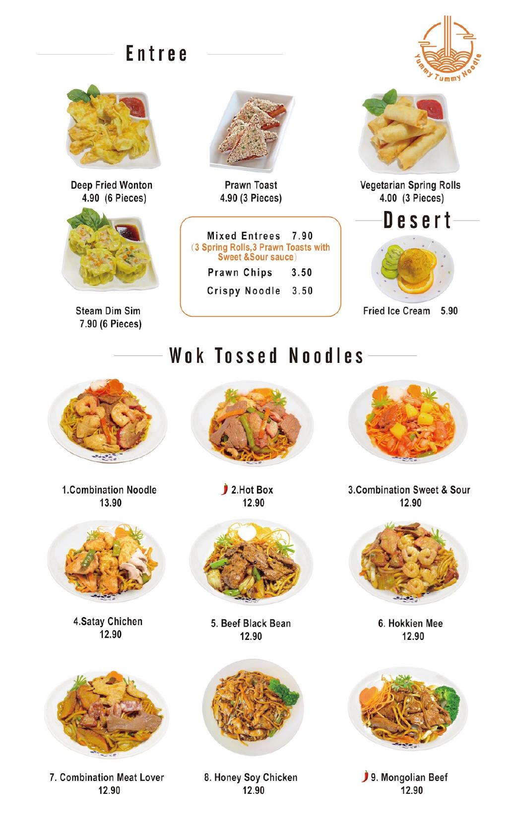 Menu at yummy tummy noodle restaurant, Burpengary