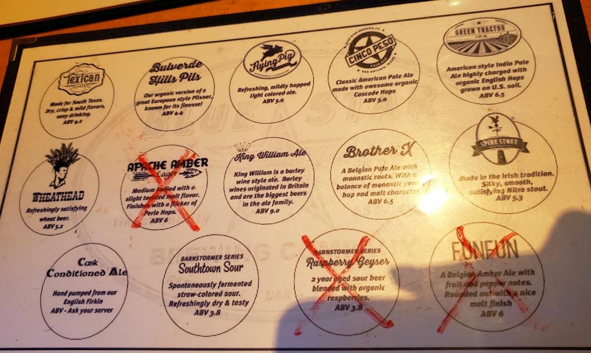 Menu at Blue Star Brewing Company pub & bar, San Antonio, S Alamo St #105