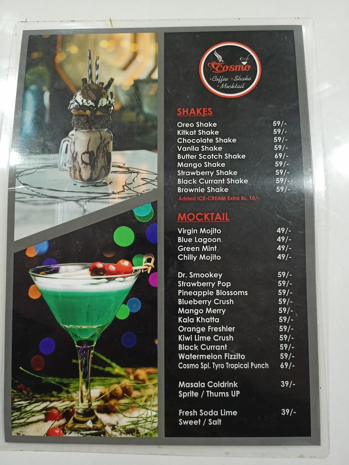 Menu at Cosmo Cafe, Bhubaneswar