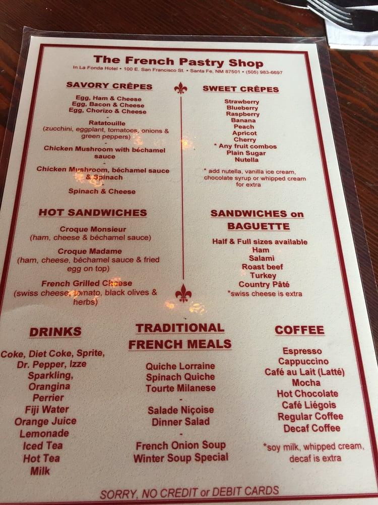 French Pastry Shop Menu