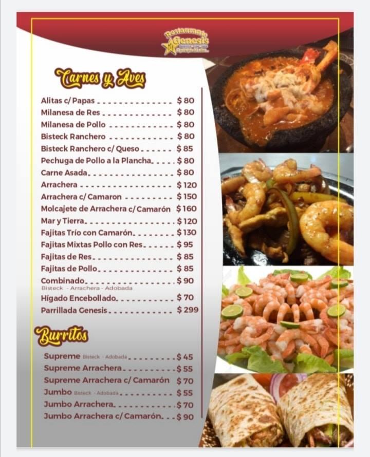 Menu at Genesis restaurant, Pabellón de Arteaga