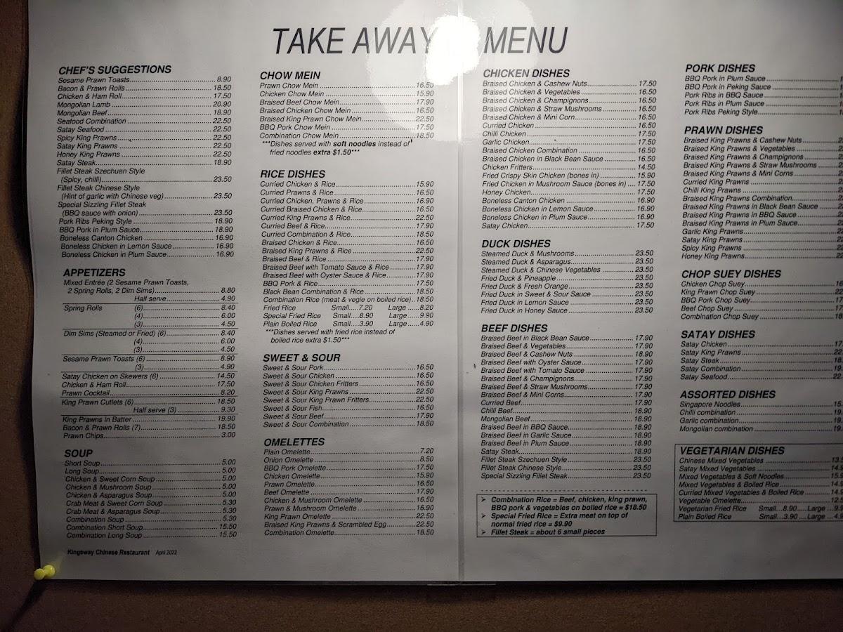 Menu at Kingsway Chinese Restaurant, Gilgandra