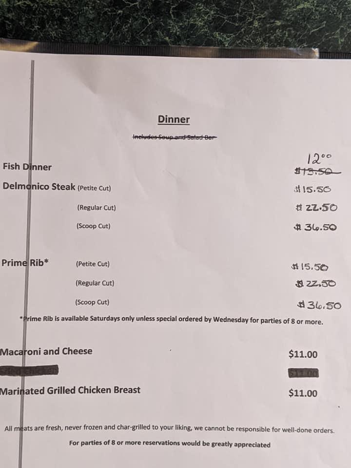 Menu at Shoe Inn restaurant, Van Etten