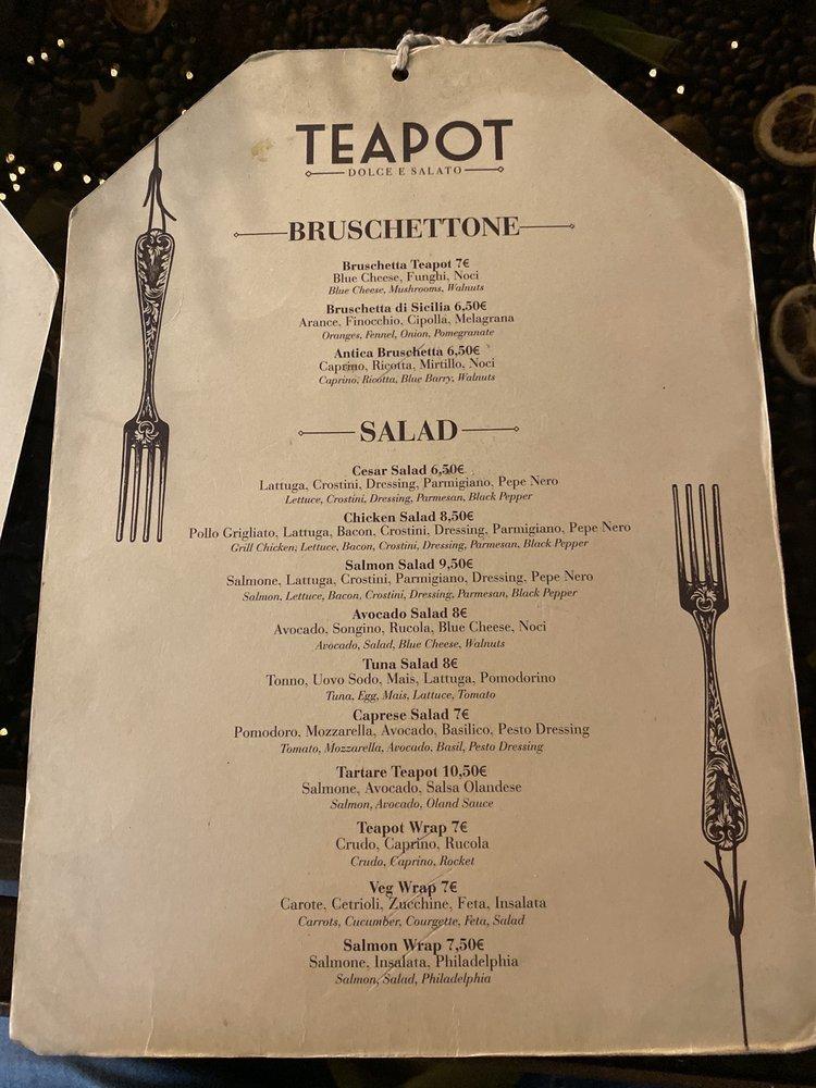 Menu at Teapot cafeteria, Catania