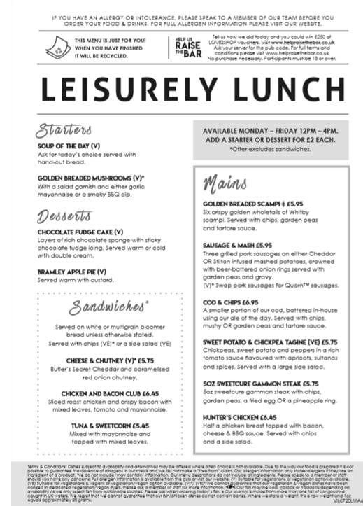 Menu at The Crown At Bournemouth pub & bar, England
