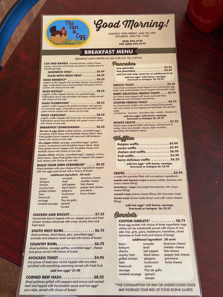 Menu at The Hen & Egg restaurant, Newton