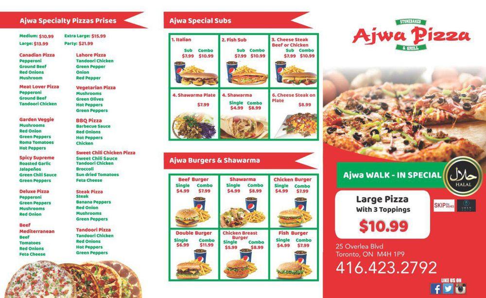 Menu at Ajwa Pizza n Grill pizzeria, Toronto
