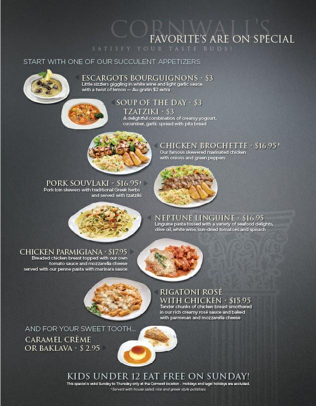 Menu at Au Vieux Duluth Cornwall restaurant, Cornwall
