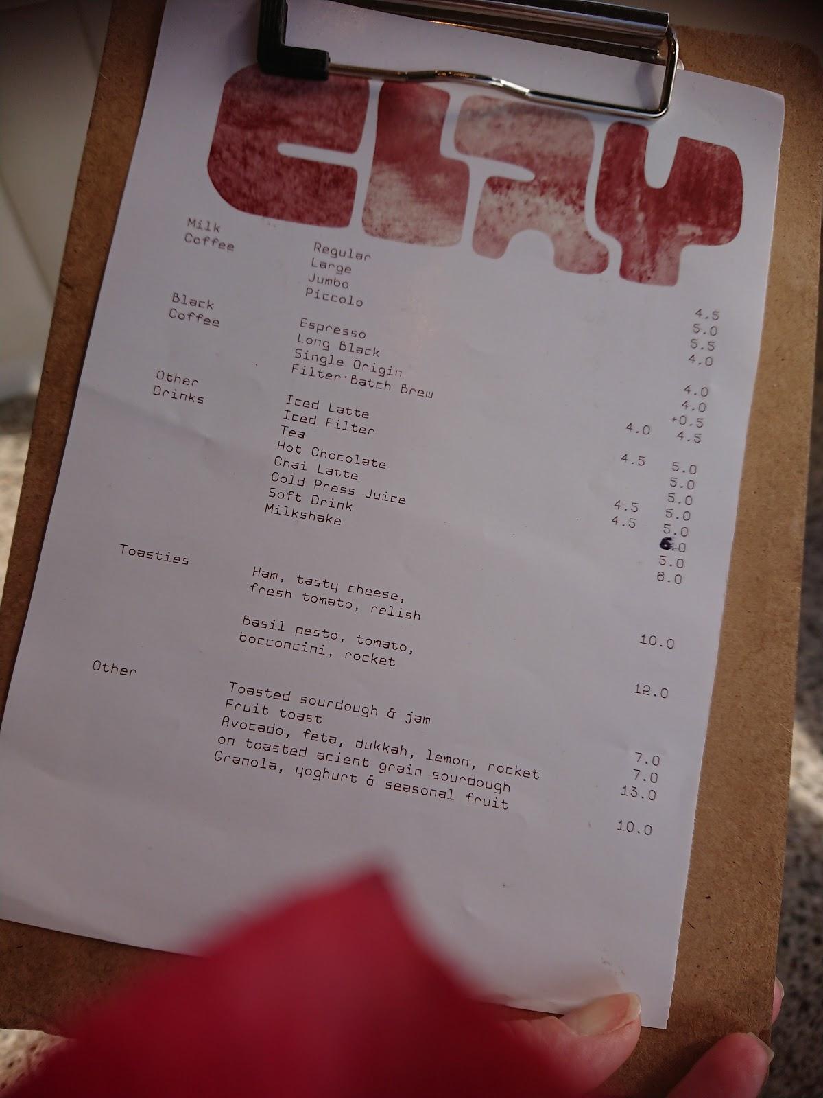Menu at Clay. cafe, Turner