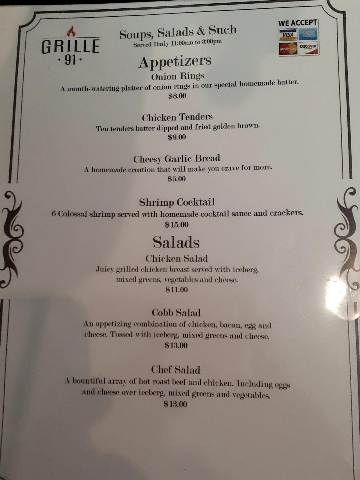 Menu at Grille 91 restaurant, Akron