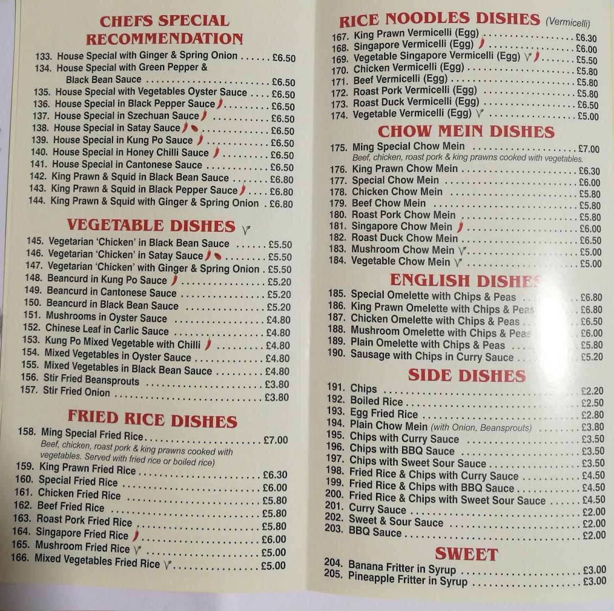 Menu at Ming chef Chinese takeaway restaurant, Mablethorpe