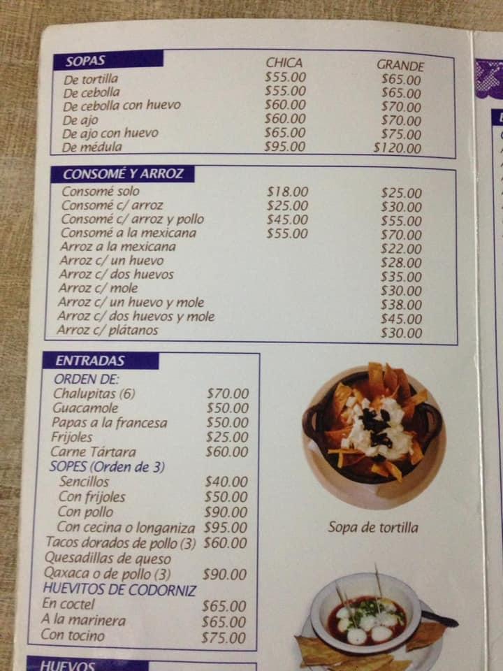 Menu at El Salto restaurant, Cuernavaca