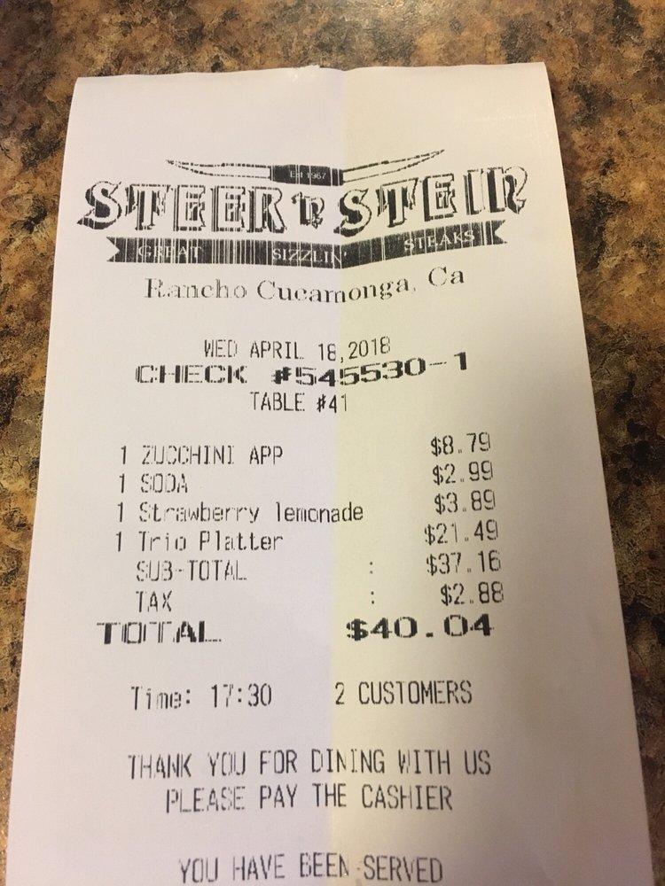 Menu at Steer N' Stein of Cucamonga steakhouse, Rancho Cucamonga