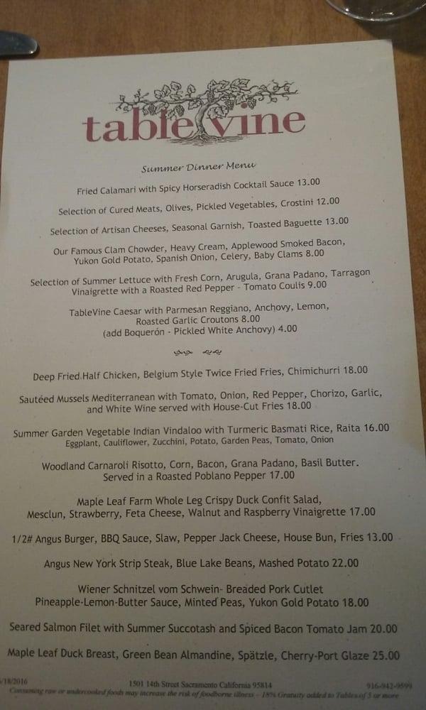 Menu at TableVine pub & bar, Sacramento