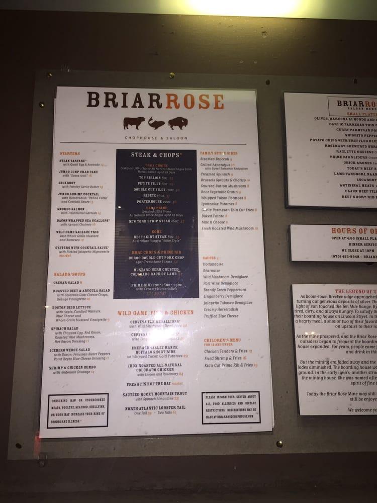 Menu at Briar Rose Chophouse & Saloon steakhouse, Breckenridge