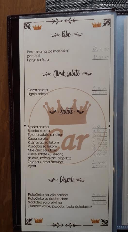 Menu at Car restoran restaurant, Trn