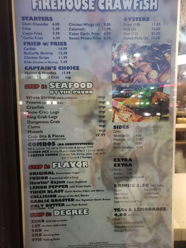 Menu at Firehouse Crawfish restaurant, Sacramento