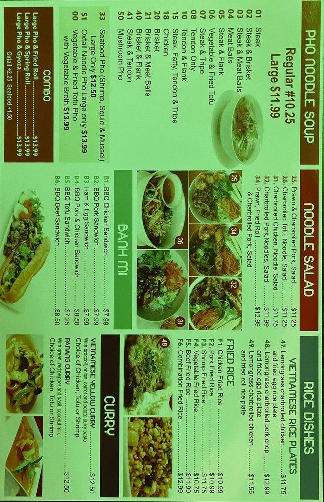 Menu at Hot Ginger Pho restaurant, Lacey