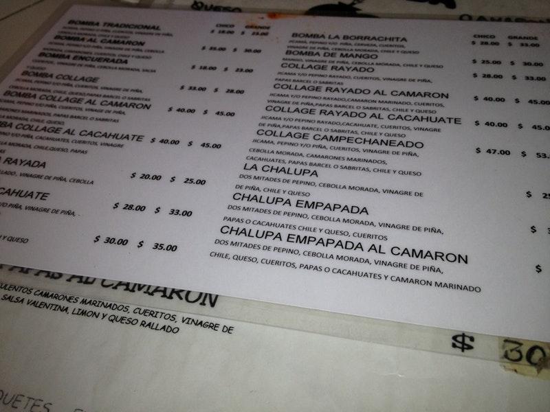 Menu at La Bomba desserts, Leon