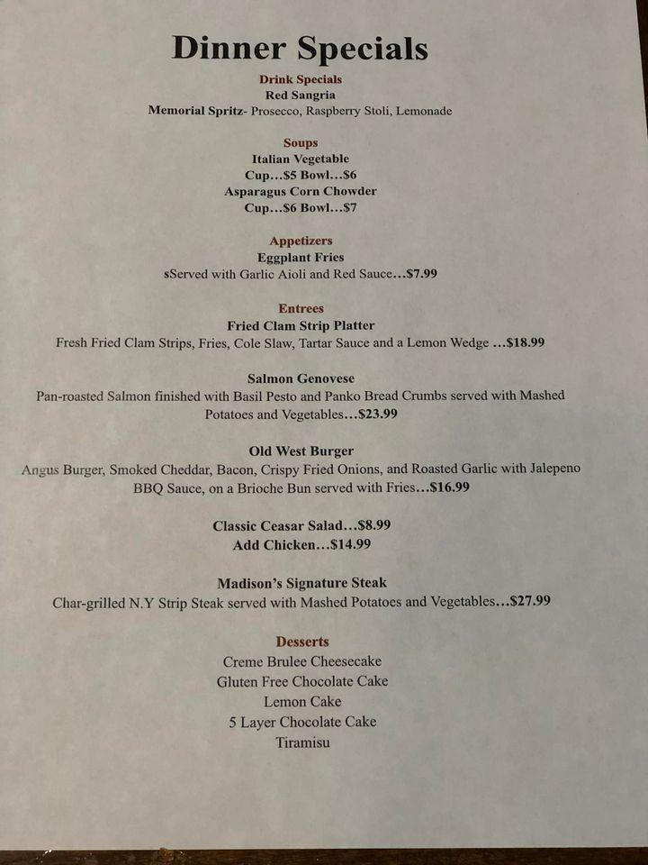 Menu at Madison Brewing Company Pub & Restaurant, Bennington