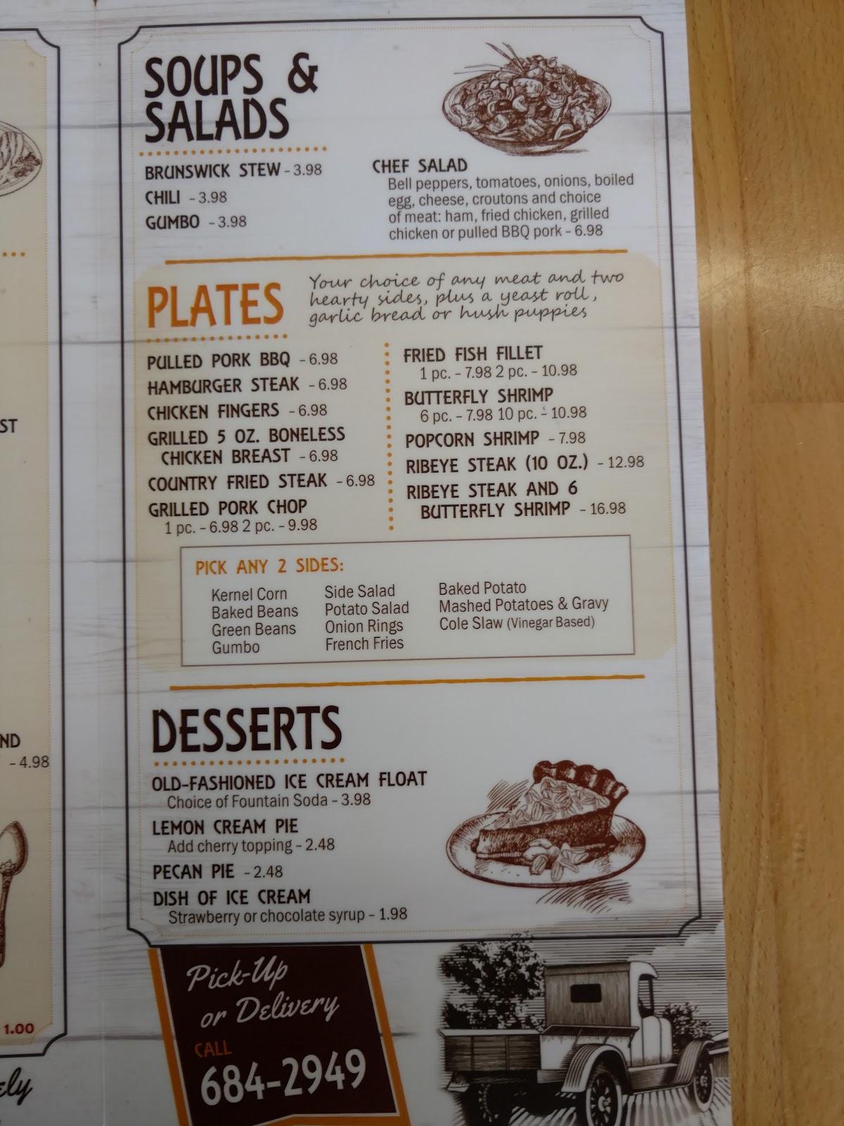 Menu at Porky Barn, Geneva