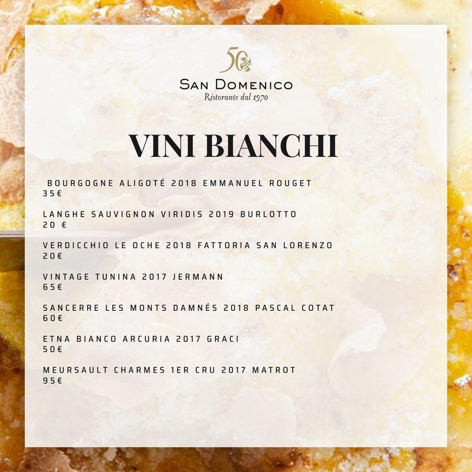 Menu at San Domenico restaurant, Imola, Via Sacchi
