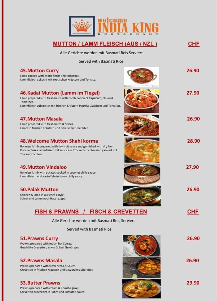 Speisekarte von Restaurant Welcome India King - Indian Restaurant ...