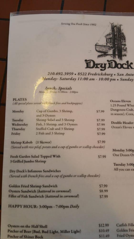 Menu at Dry Dock Oyster Bar, San Antonio
