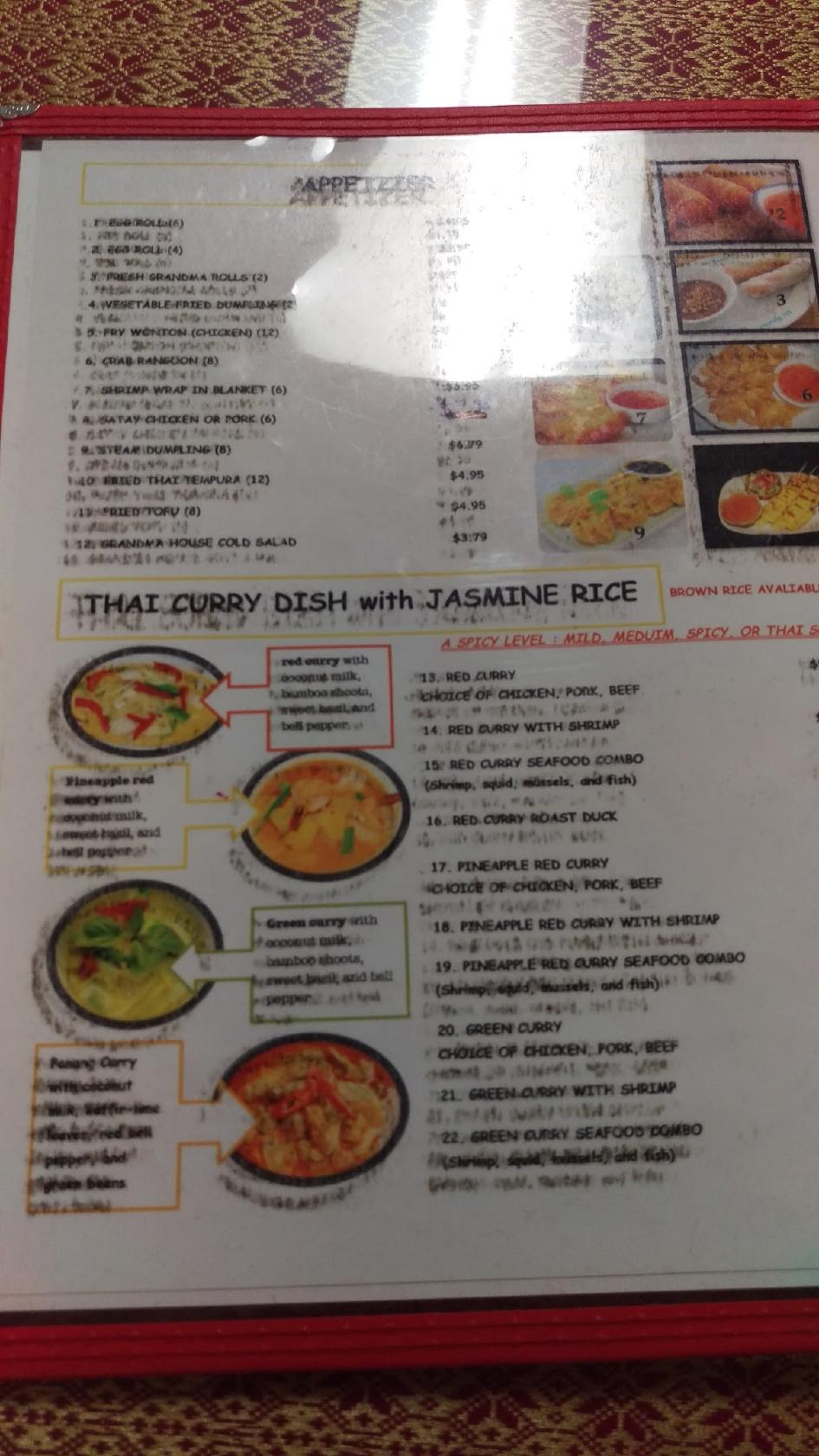 Menu at Grandma’s Thai Cuisine restaurant, Harker Heights