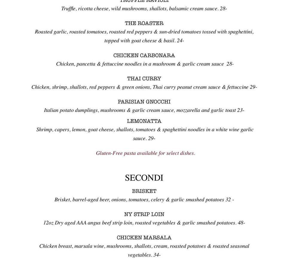 Menu at Lilly's Italian Eatery restaurant, Midland