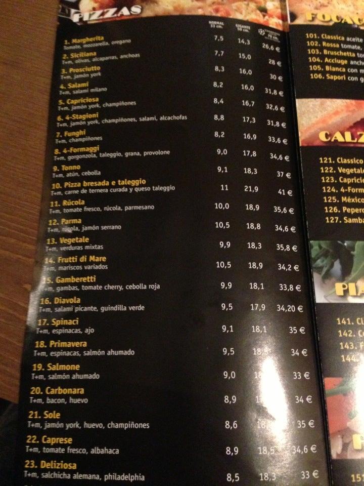Menu at Peperoncino pizzeria, Palma, C. Socors