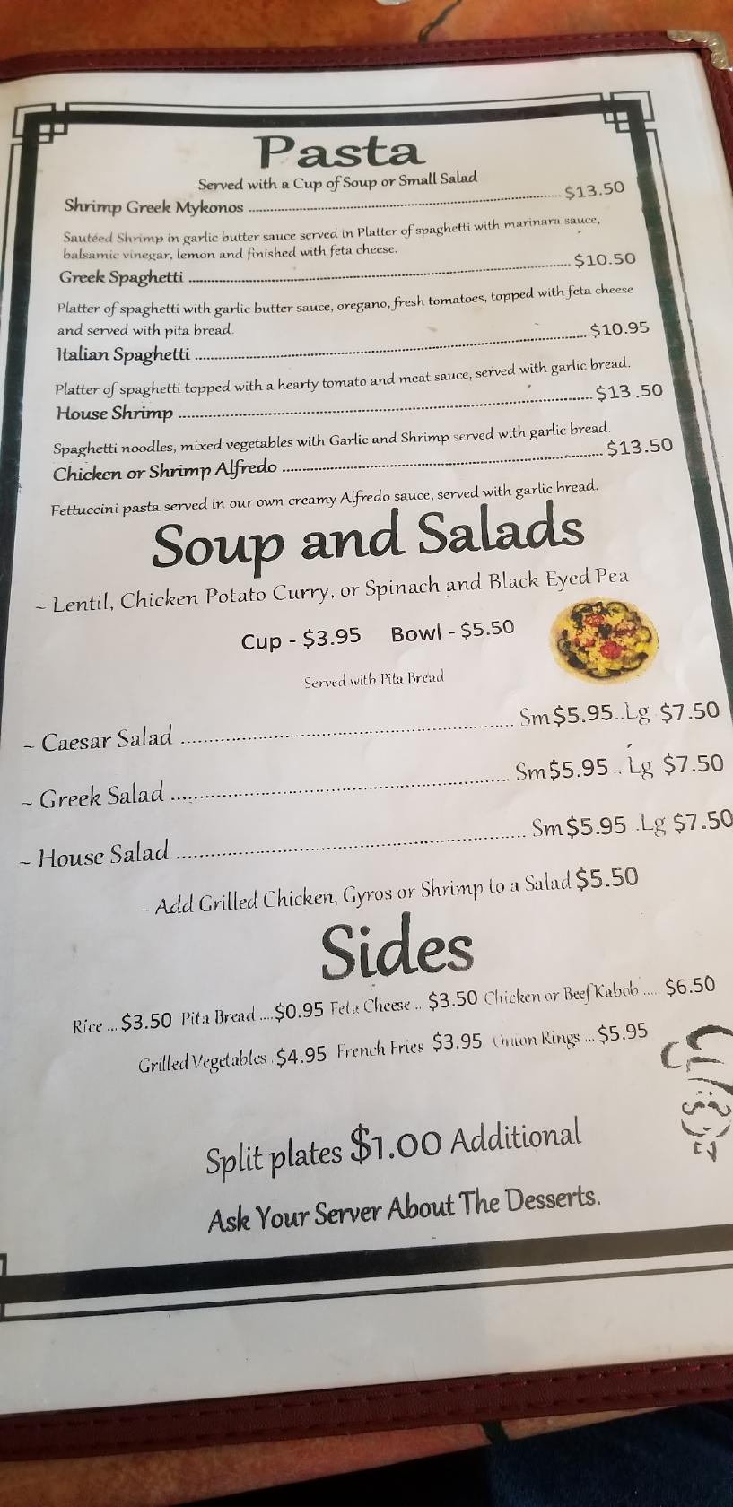 Menu at Sunset Bistro restaurant, Sun City, N 99th Ave