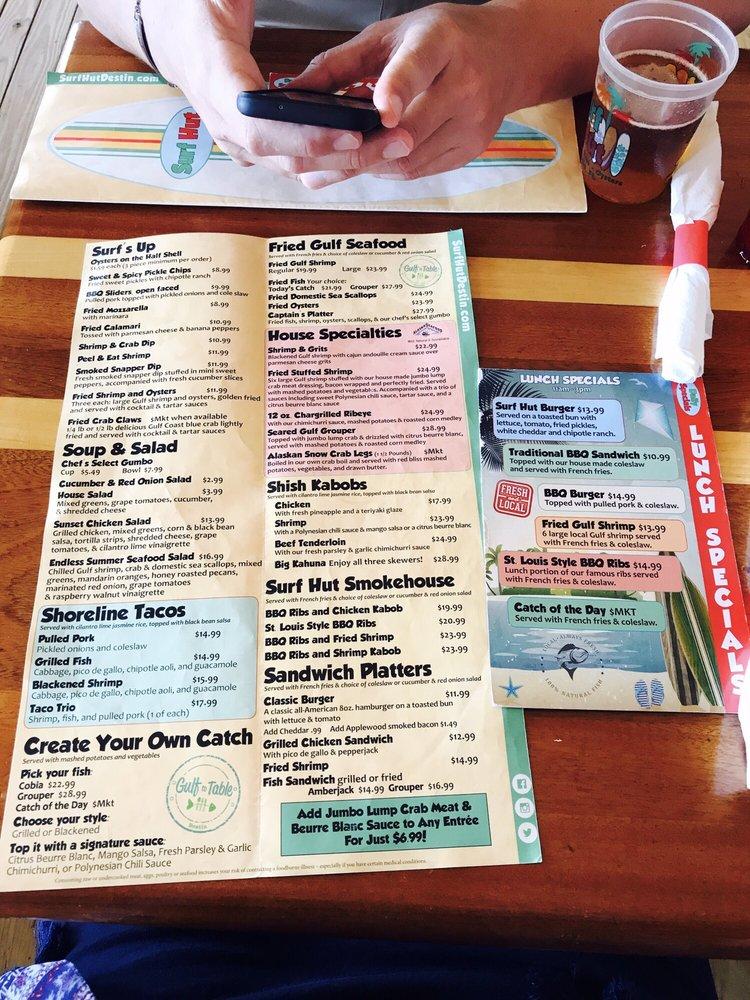 Menu at Surf Hut restaurant, Destin