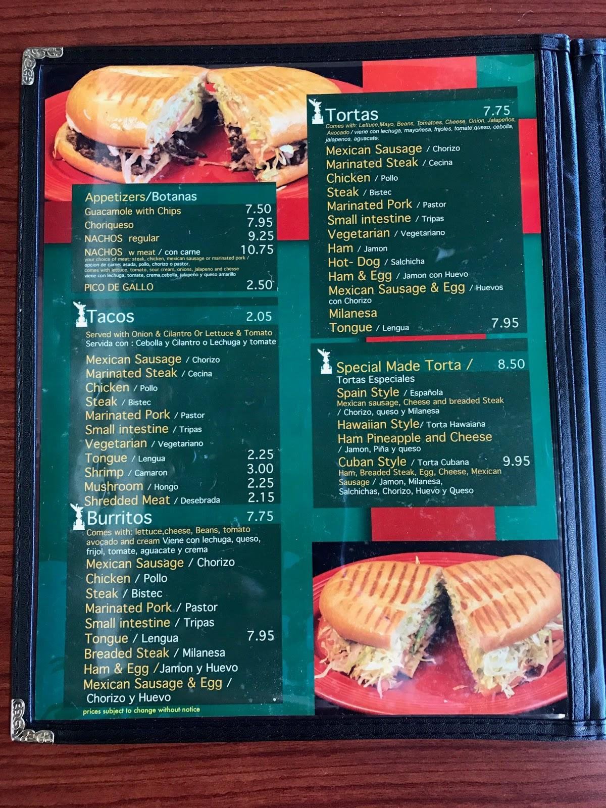 Menu at Taqueria El Sazon restaurant, Batavia