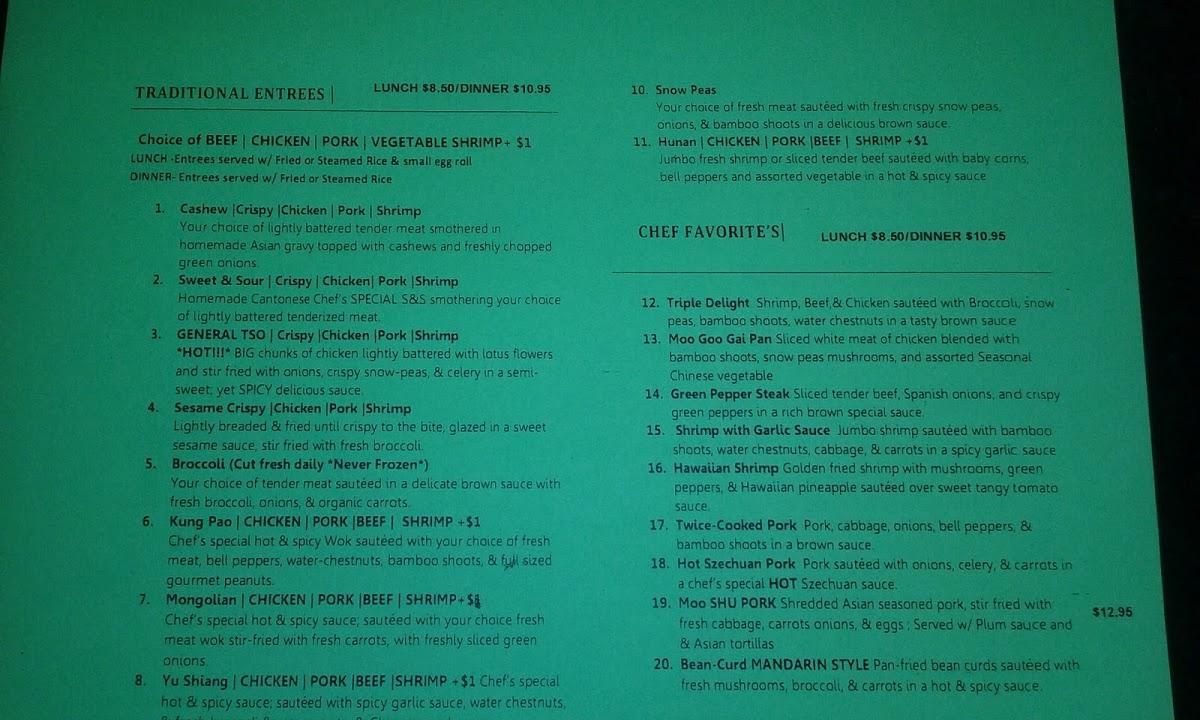 Menu at Bamboo Cafe, DeRidder